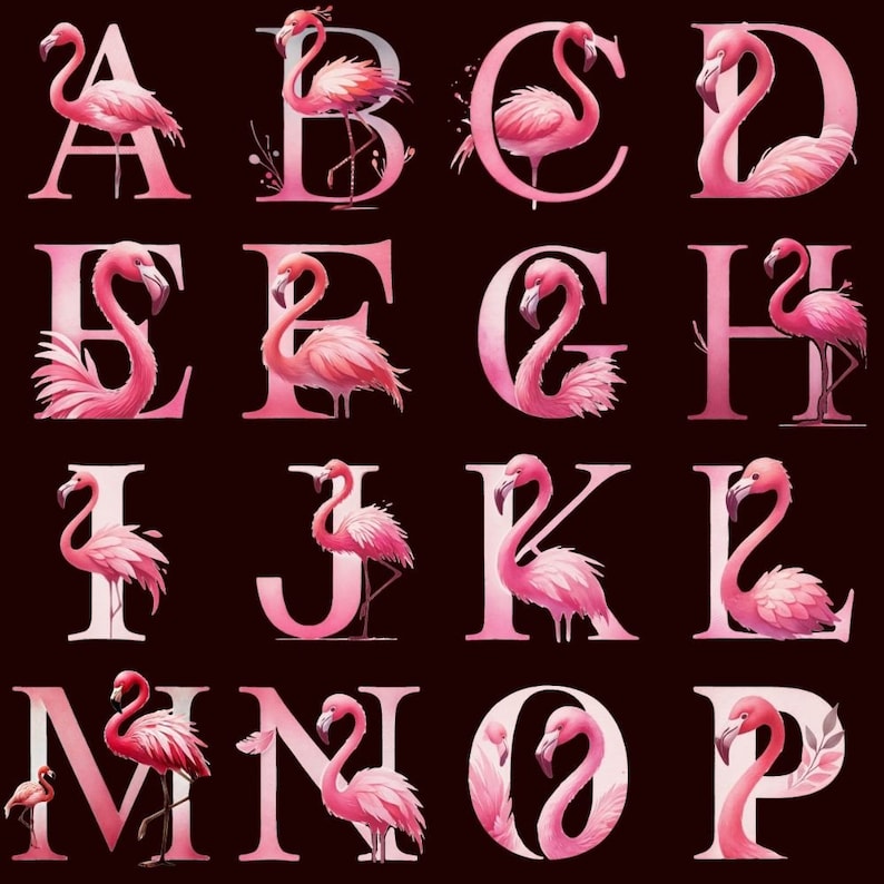 Flamingo Letters PNG Bundle, Flamingo Alphabet PNG Clipart, Flamingo ...
