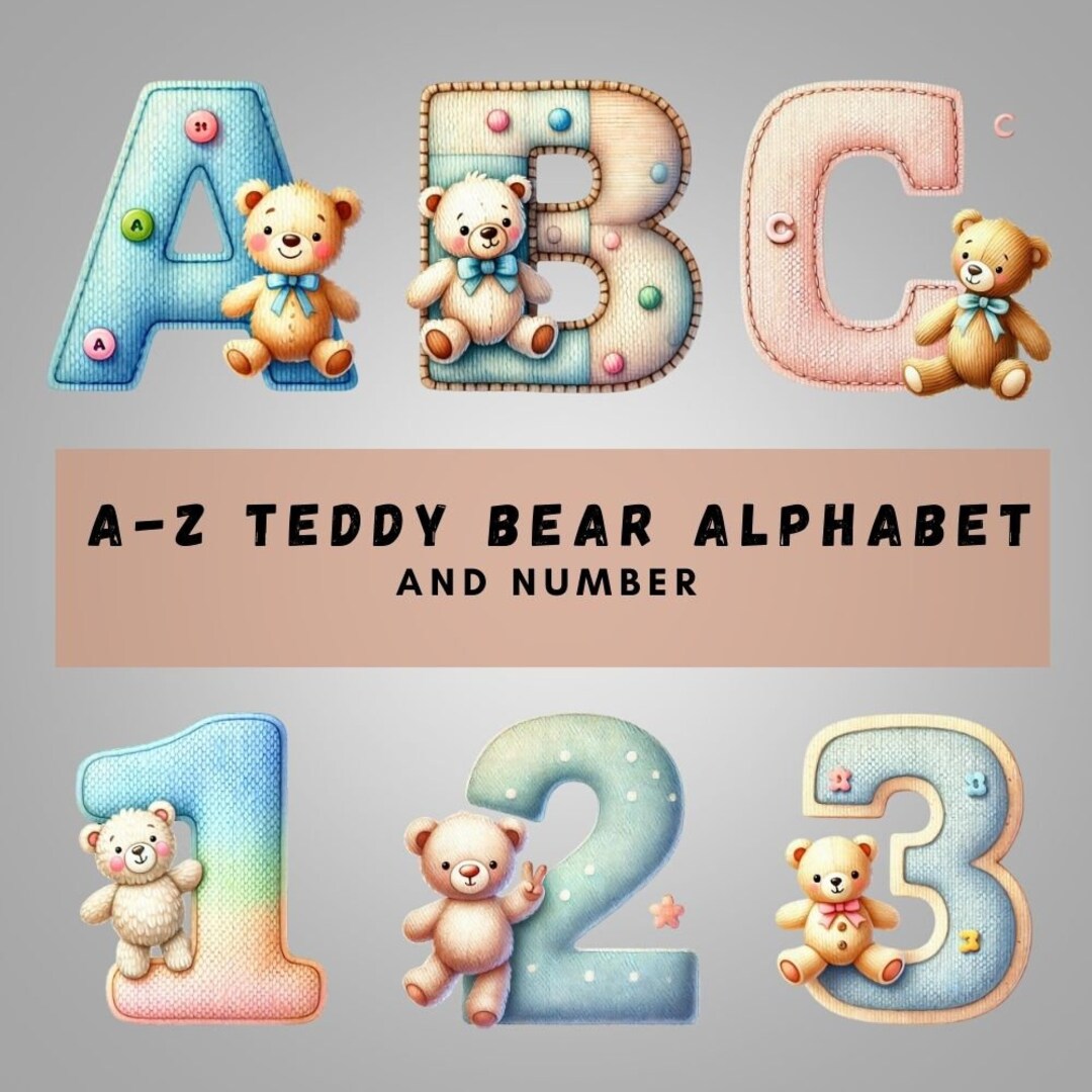 Teddy Bear Letter and Number PNG Bundle, Teddy Bear Alphabet PNG ...