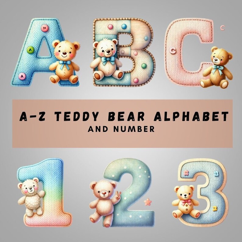 Teddy Bear Letter and Number PNG Bundle, Teddy Bear Alphabet PNG ...