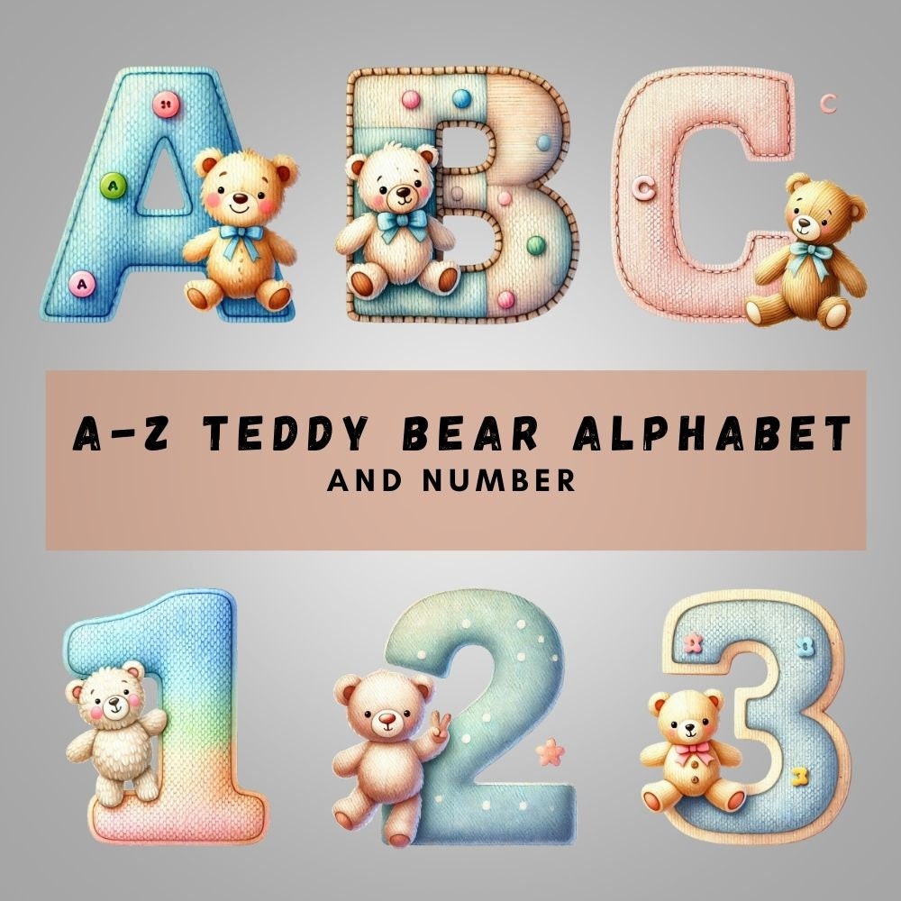 Teddy Bear Letter and Number PNG Bundle, Teddy Bear Alphabet PNG ...