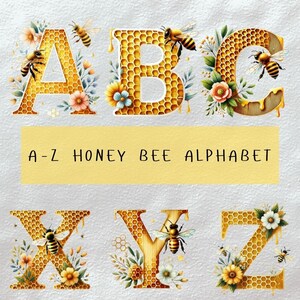 Watercolor Honey Bee Letters PNG Clipart Bundle, Honey Bee Alphabet PNG ...
