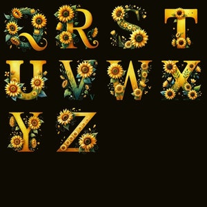 Sunflower Letters and Number PNG Bundle, Sunflower Alphabet PNG Clipart ...