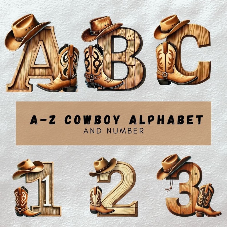 Cowboy Letters and Number PNG Bundle, Cowboy Alphabet PNG Clipart ...