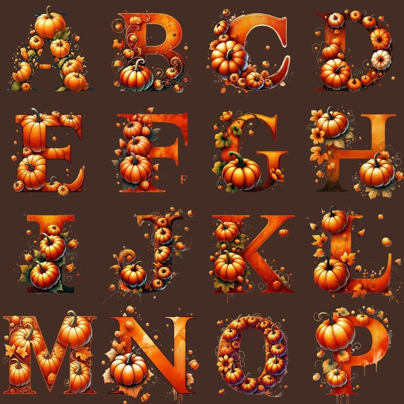 Pumpkin Letter and Number PNG Bundle, Pumpkin Alphabet PNG Clipart ...