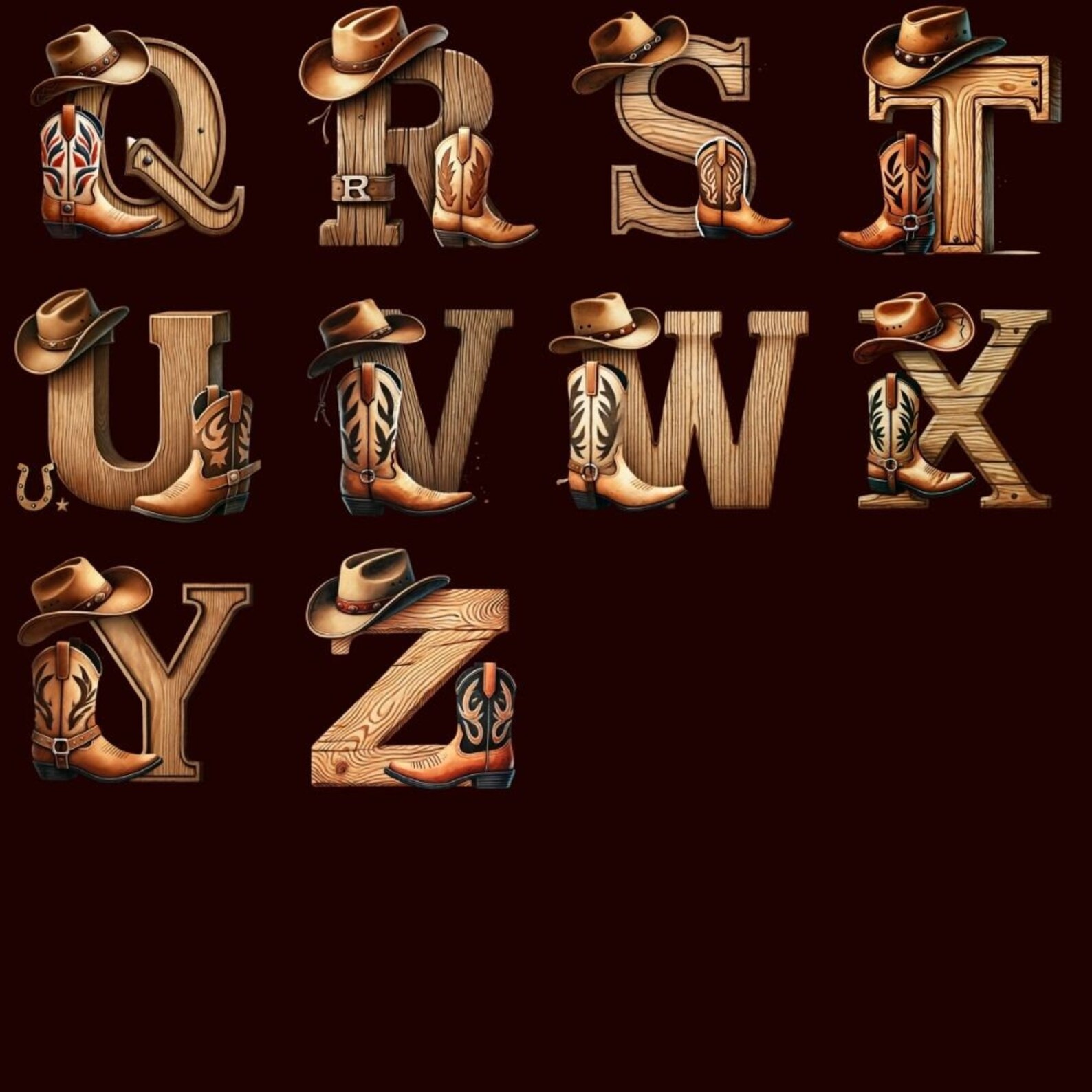 Cowboy Letters and Number PNG Bundle, Cowboy Alphabet PNG Clipart ...