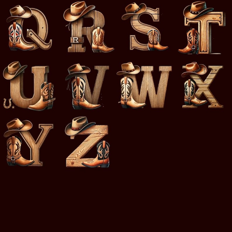 Cowboy Letters and Number PNG Bundle, Cowboy Alphabet PNG Clipart ...