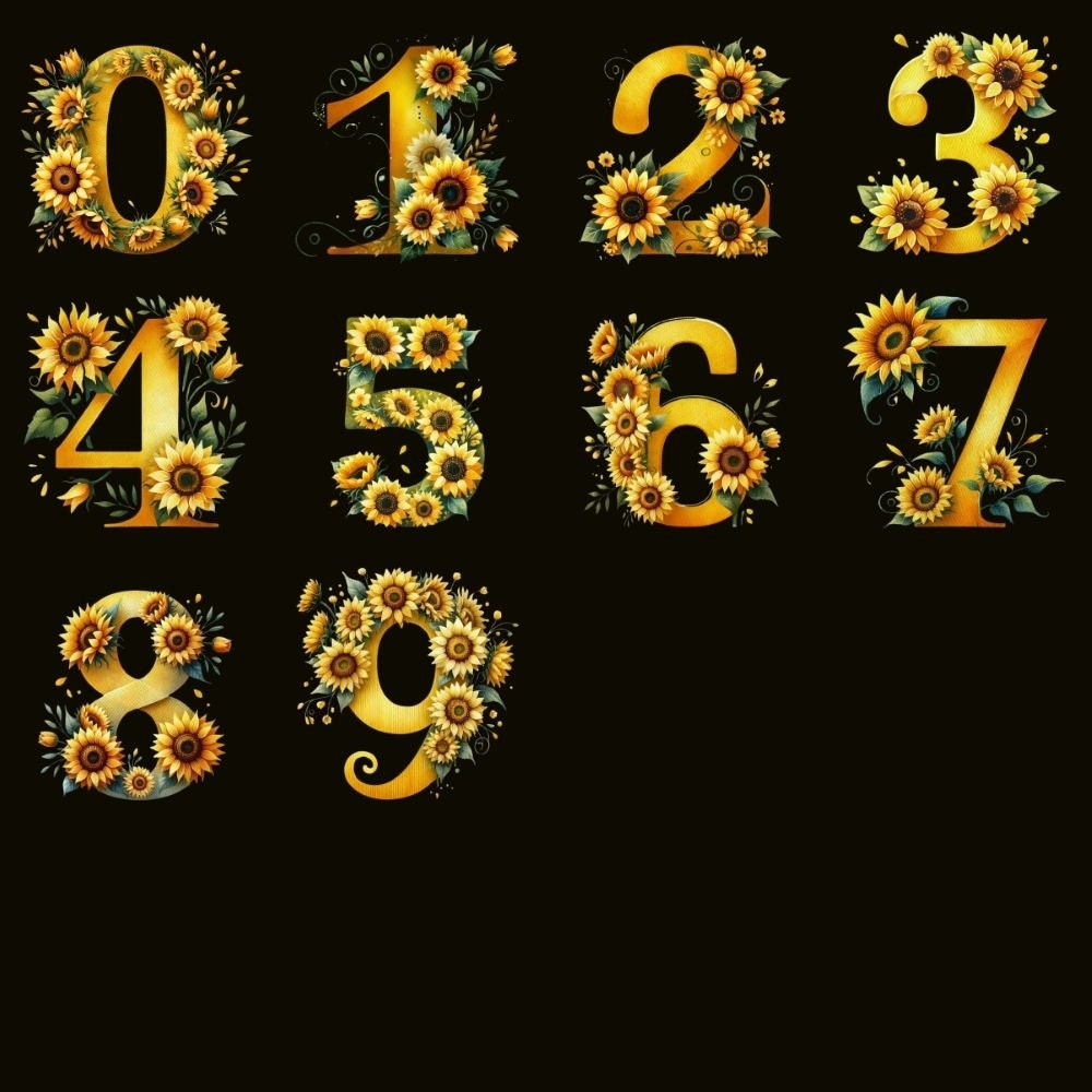 Sunflower Letters and Number PNG Bundle, Sunflower Alphabet PNG Clipart ...