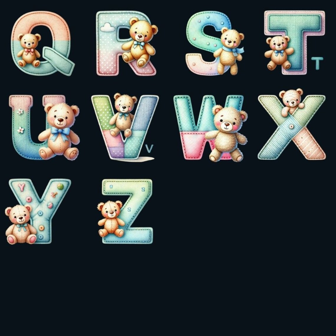 Teddy Bear Letter and Number PNG Bundle, Teddy Bear Alphabet PNG ...
