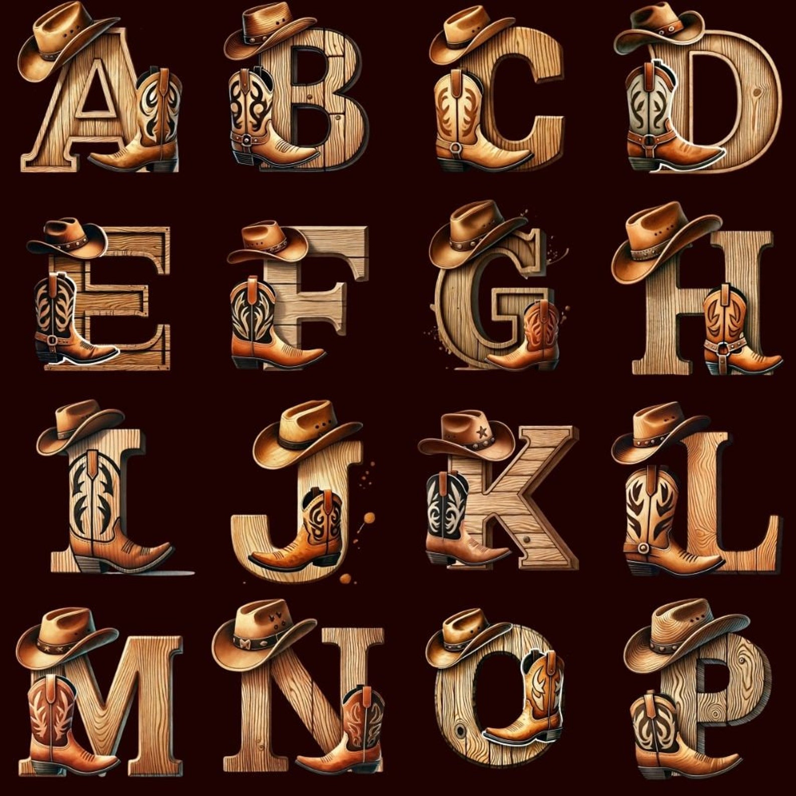 Cowboy Letters and Number PNG Bundle, Cowboy Alphabet PNG Clipart ...