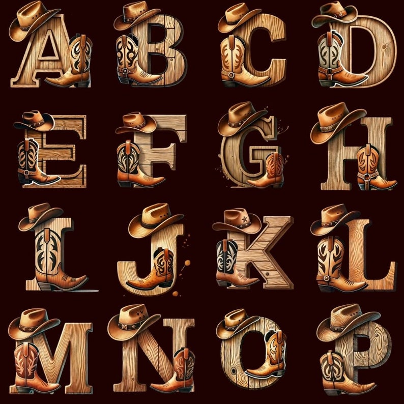 Cowboy Letters and Number PNG Bundle, Cowboy Alphabet PNG Clipart ...