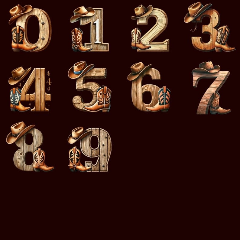 Paquete PNG de letras y números de vaquero, Imágenes Prediseñadas PNG ...