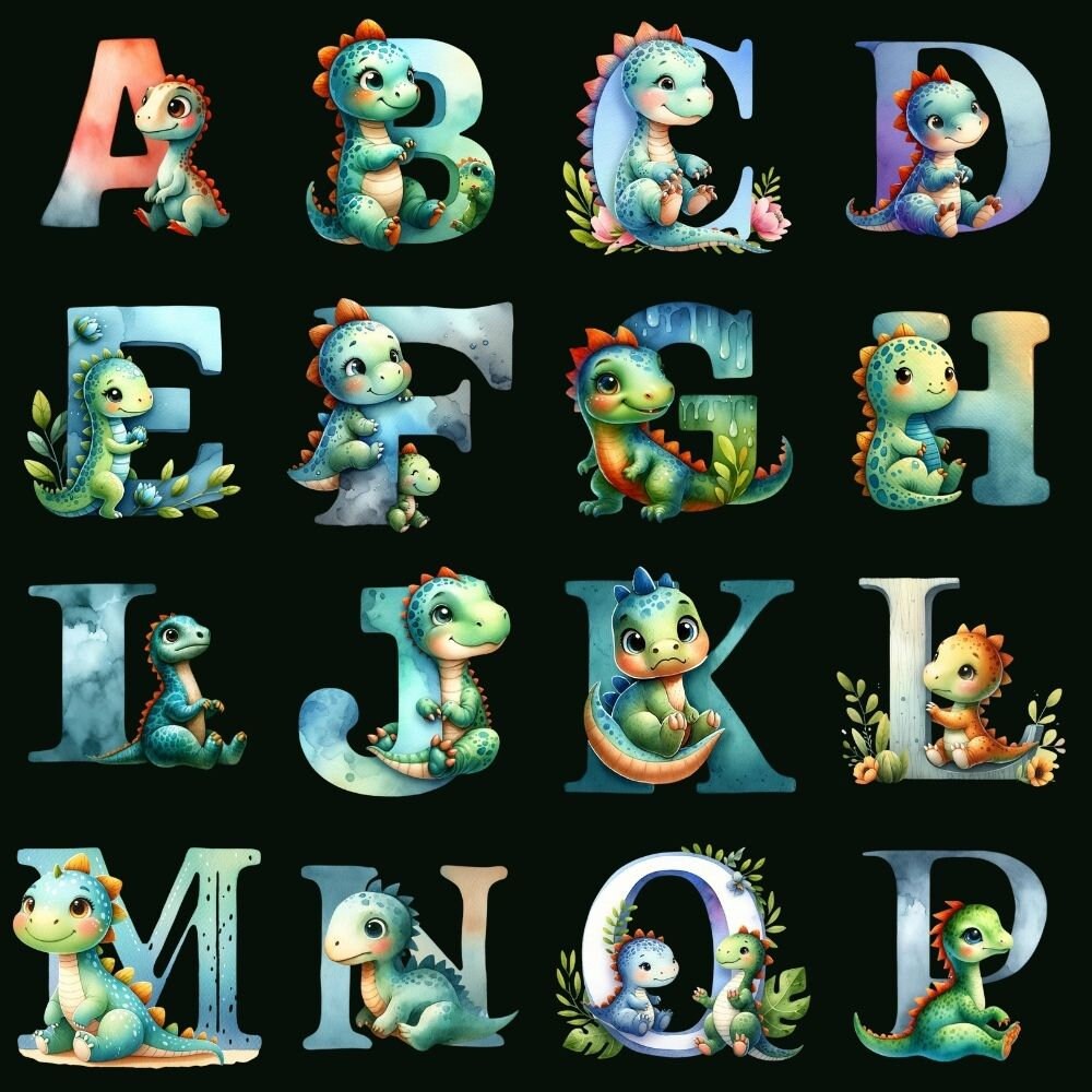 Dinosaur Letters and Number PNG Bundle, Dinosaur Alphabet PNG Clipart ...