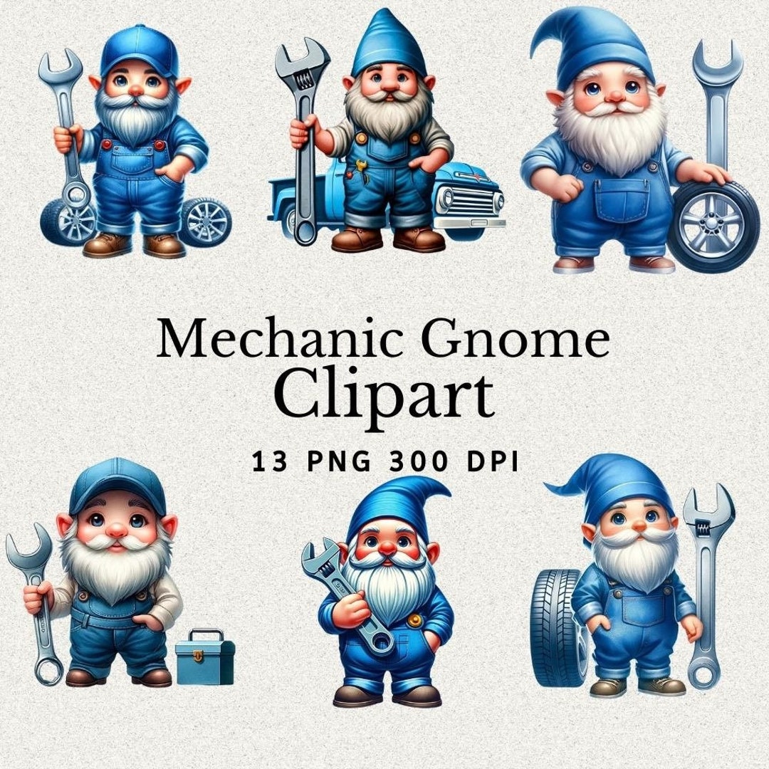 Mechanic Gnomes , 13 Mechanic Gnomes Watercolor Clipart , Car Mechanic ...