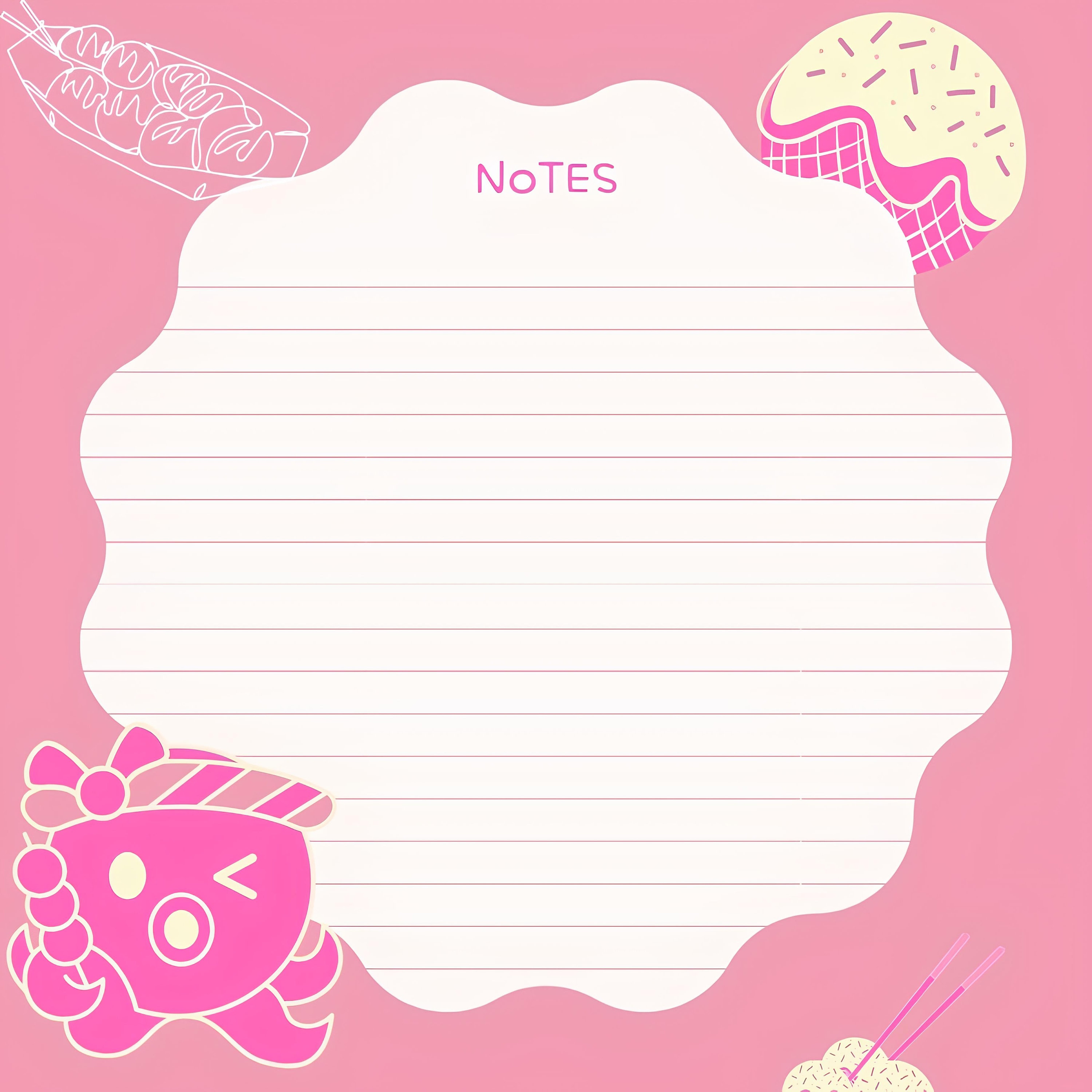 Pink Notepad Takoyaki Notepad Cute Octopus Notepad Printables - Etsy