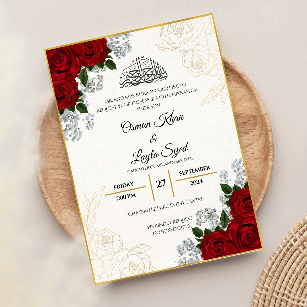 Islamic Digital Wedding Card Canva Edit Classic Rose Nikkah, Walima or ...