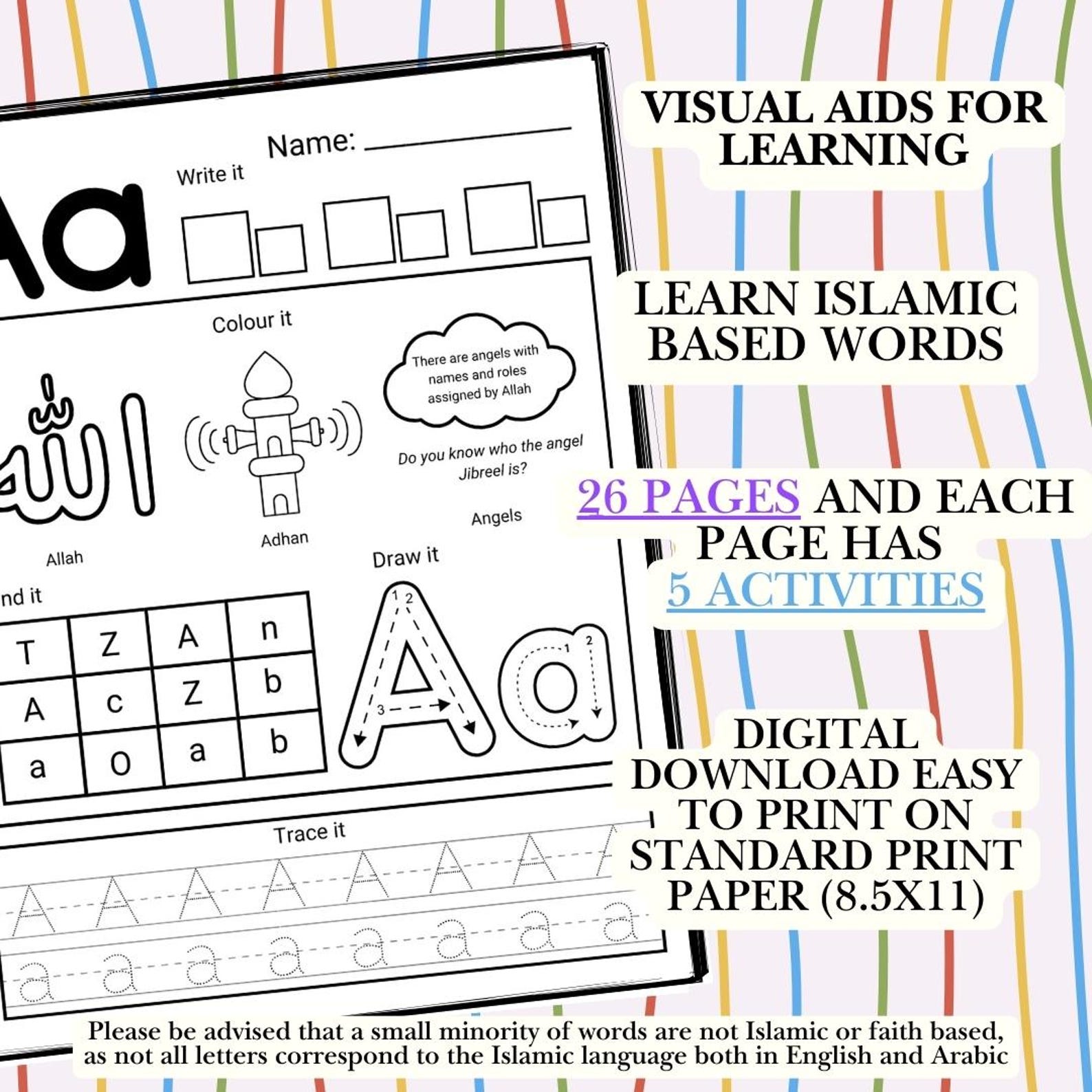 Islamic Alphabet Worksheets: English Letter Tracing, Muslim Kids ...