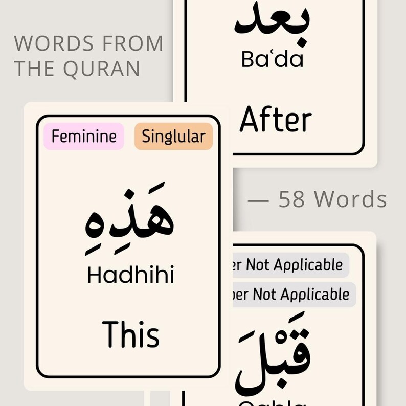 Qur'anic Arabic Sight Word Flashcards | 58 Printable Cards for Kids ...