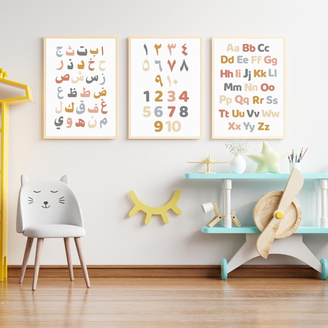 English and Arabic Alphabet/numbers Nursery Print Poster | 4 Size ...