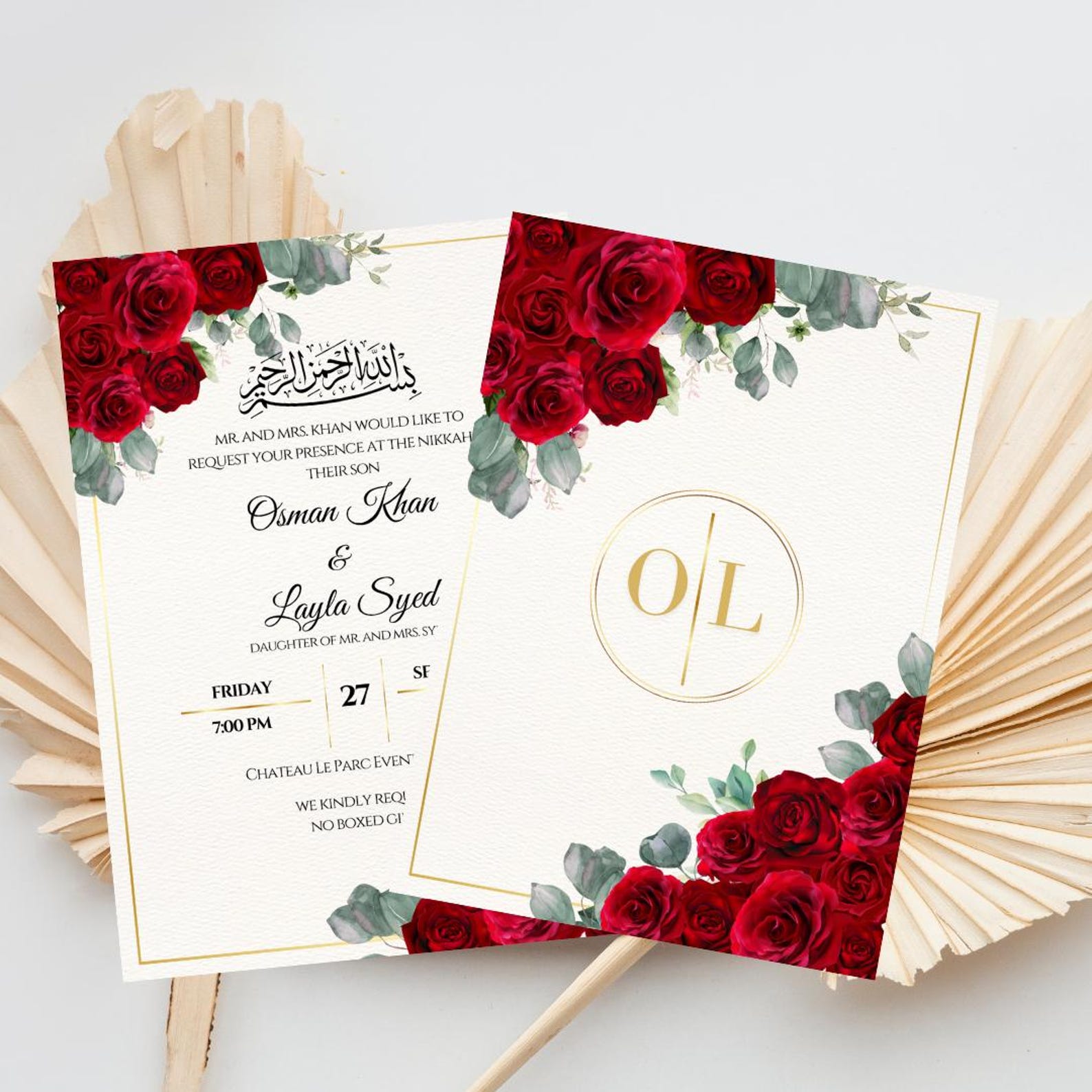 Islamic Digital Wedding Card Canva Edit - Classic Rose Nikkah, Walima ...