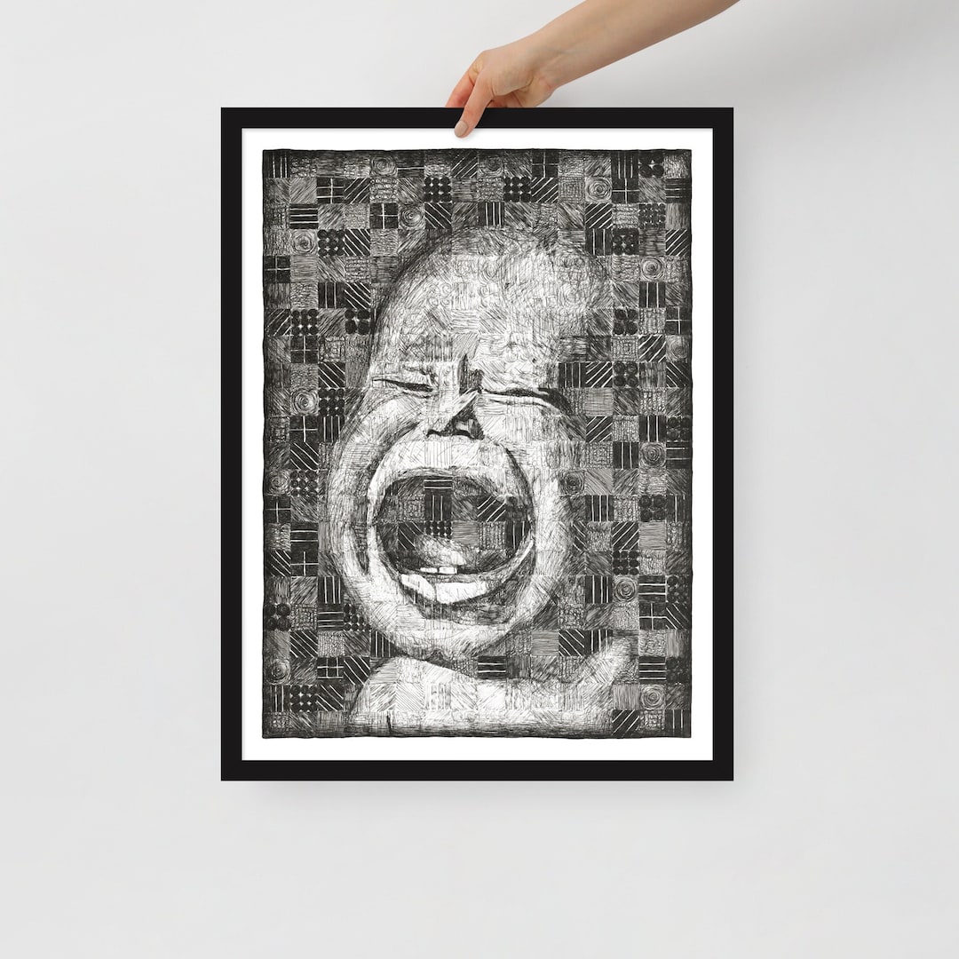 Crying Baby Illustration: Framed Pen and Ink Art Print - Etsy