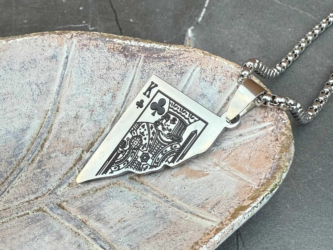 Men's Stainless Steel Playing Card Necklace - Poker Ace Pendant Chain ...
