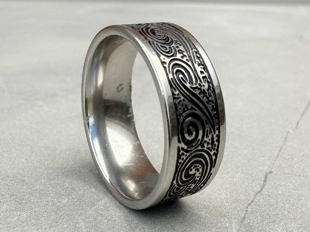 Engraved Silver Wave Ring for Men - Minimalist Wave Pattern, Handmade ...