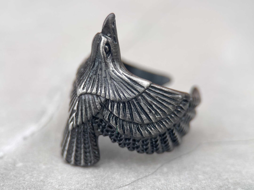 Viking Raven Ring | Odin's Ravens Hugin and Munin | Black Steel Norse ...