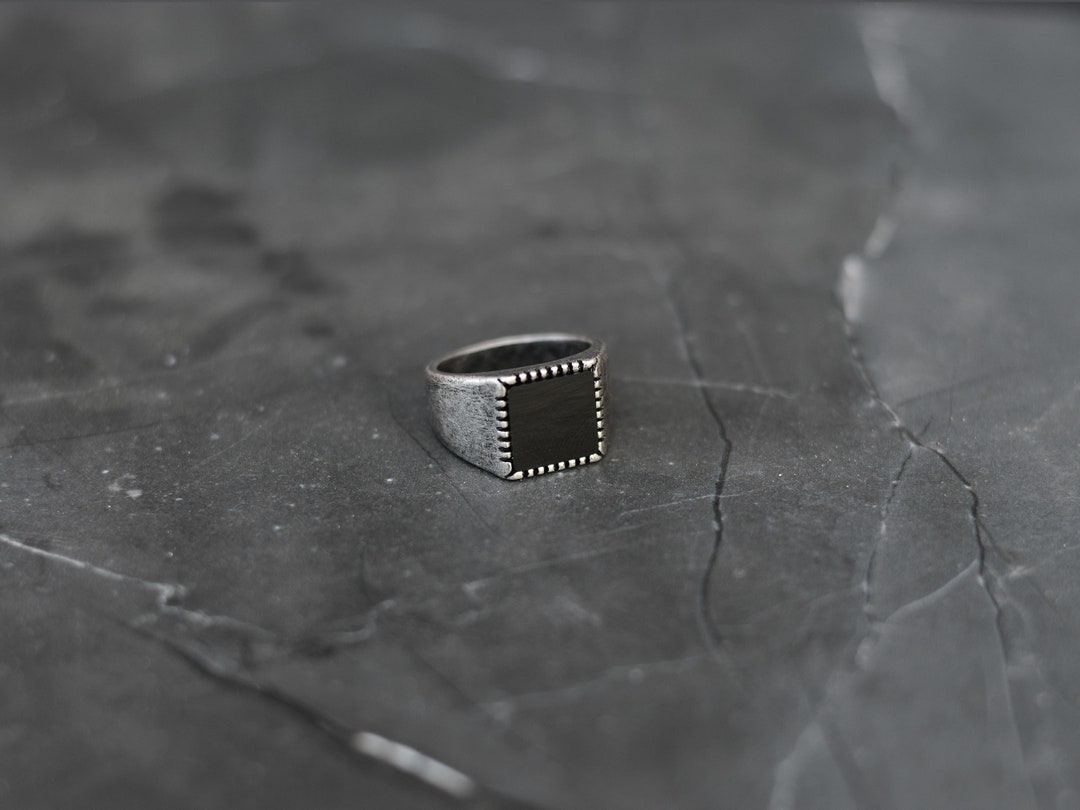 Unique Vintage Black Onyx Signet Ring for Men: Stylish Pinky Ring ...