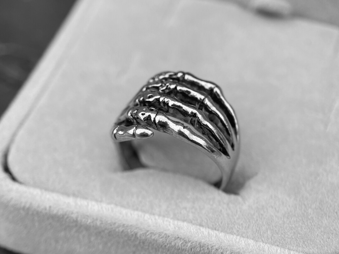 Men's Steel Gothic Skeleton Hand Chunky Ring - Perfect Punk or Emo ...