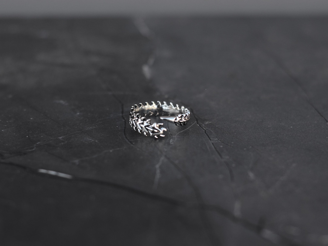Silver Black Centipede Ring Adjustable Spiked Ring - Crafted in ...