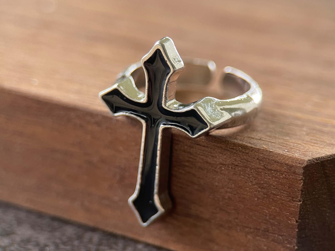 Adjustable Gothic Cross Ring - Silver Religious Jewelry for Men & Women ...