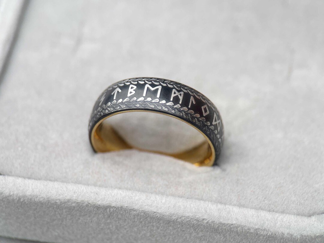Ancient Viking Ring for Men | Nordic Runes Ring | Black Norse Viking ...