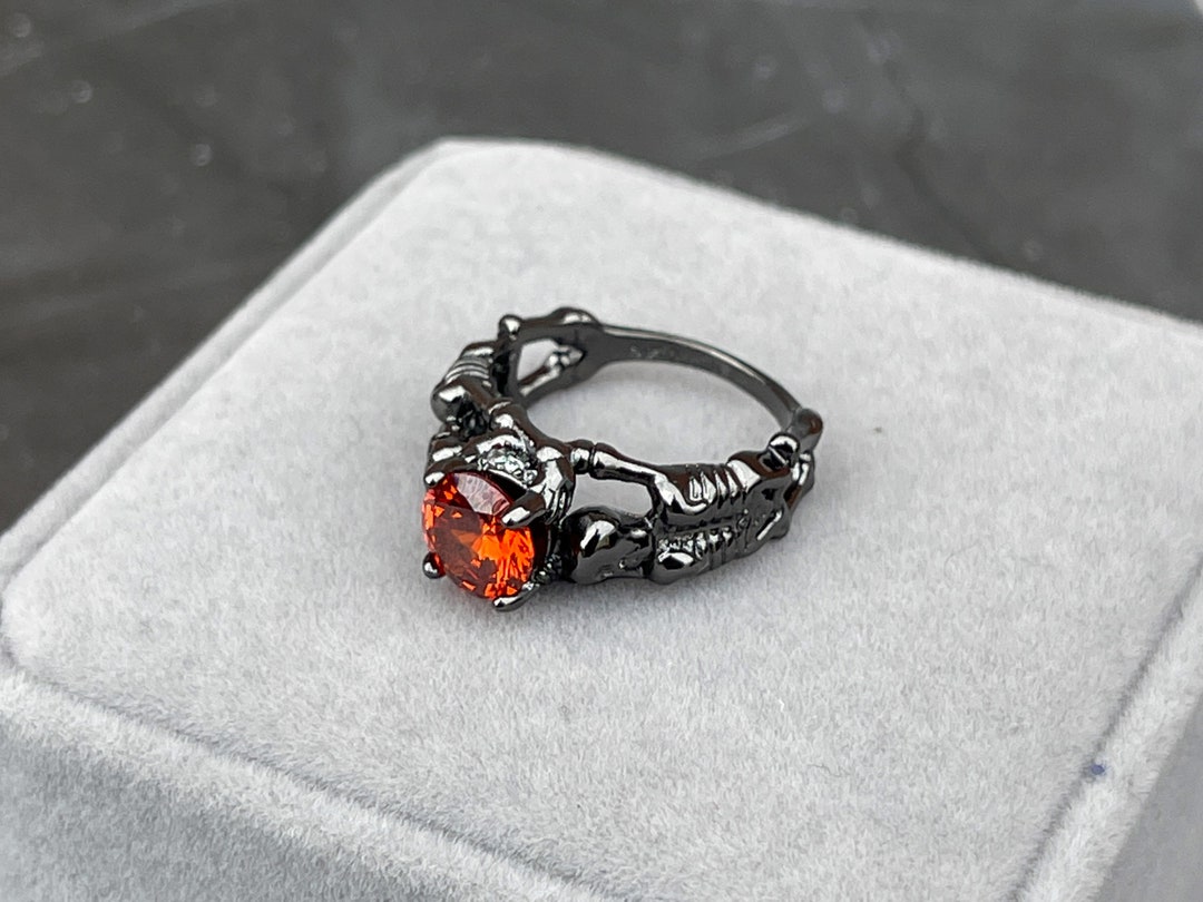 Stainless Steel Dark Skull Ring | Gothic Engagement Ring With Red ...