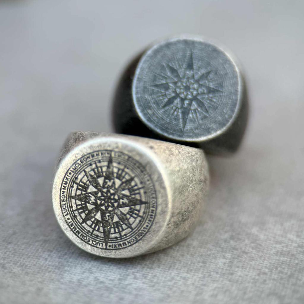 Men's Retro Gray Compass Star Signet Ring, Punk Nautical Navigation ...