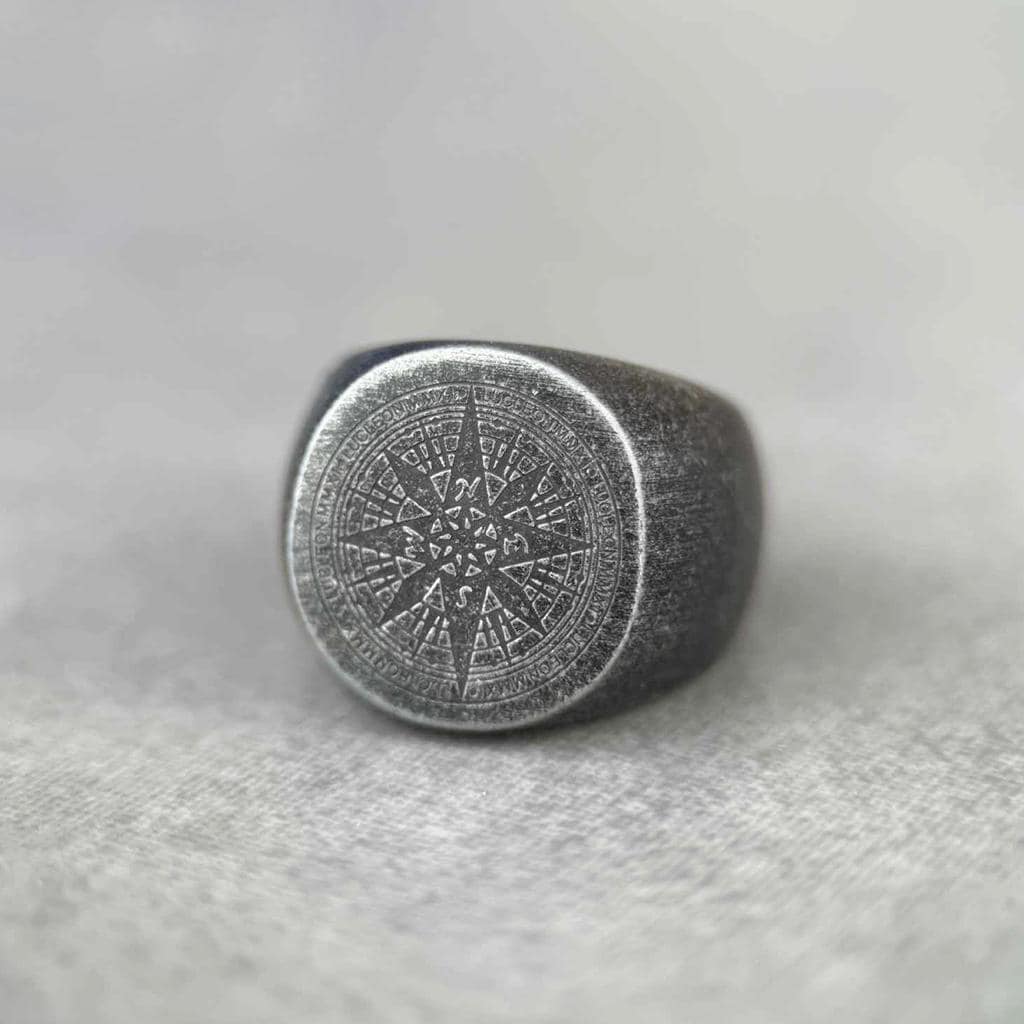 Men's Retro Gray Compass Star Signet Ring, Punk Nautical Navigation ...