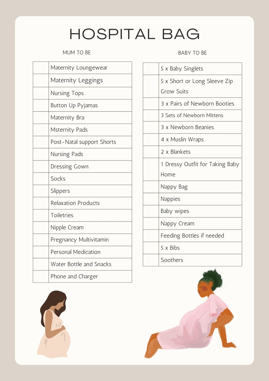 New Mum Check List Bundle. 11 Checklists to Prepare for Baby and Beyond ...