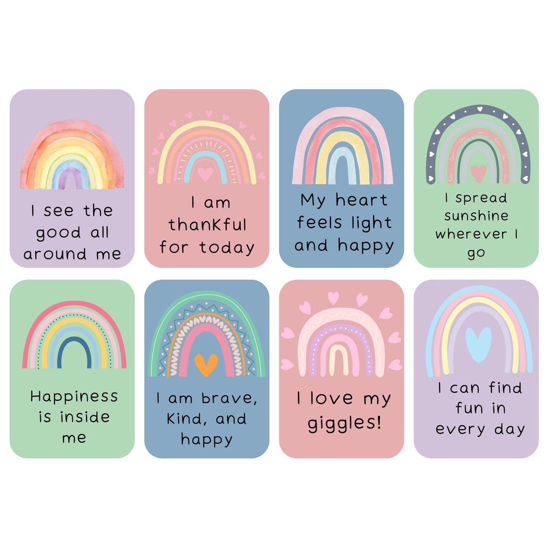 40 Rainbow Affirmation Cards: Happiness Themed, Kids Printable (digital ...