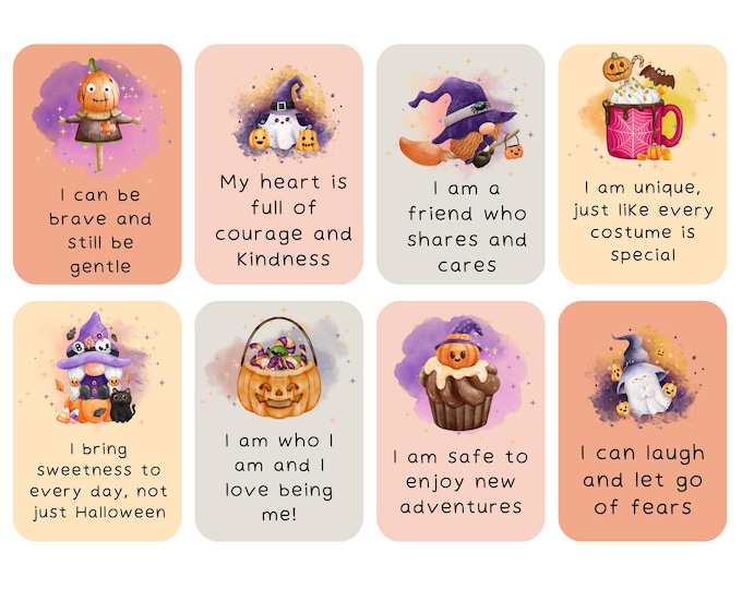 Printable Halloween Affirmation Cards for Kids: Uplifting Seasonal Joy ...