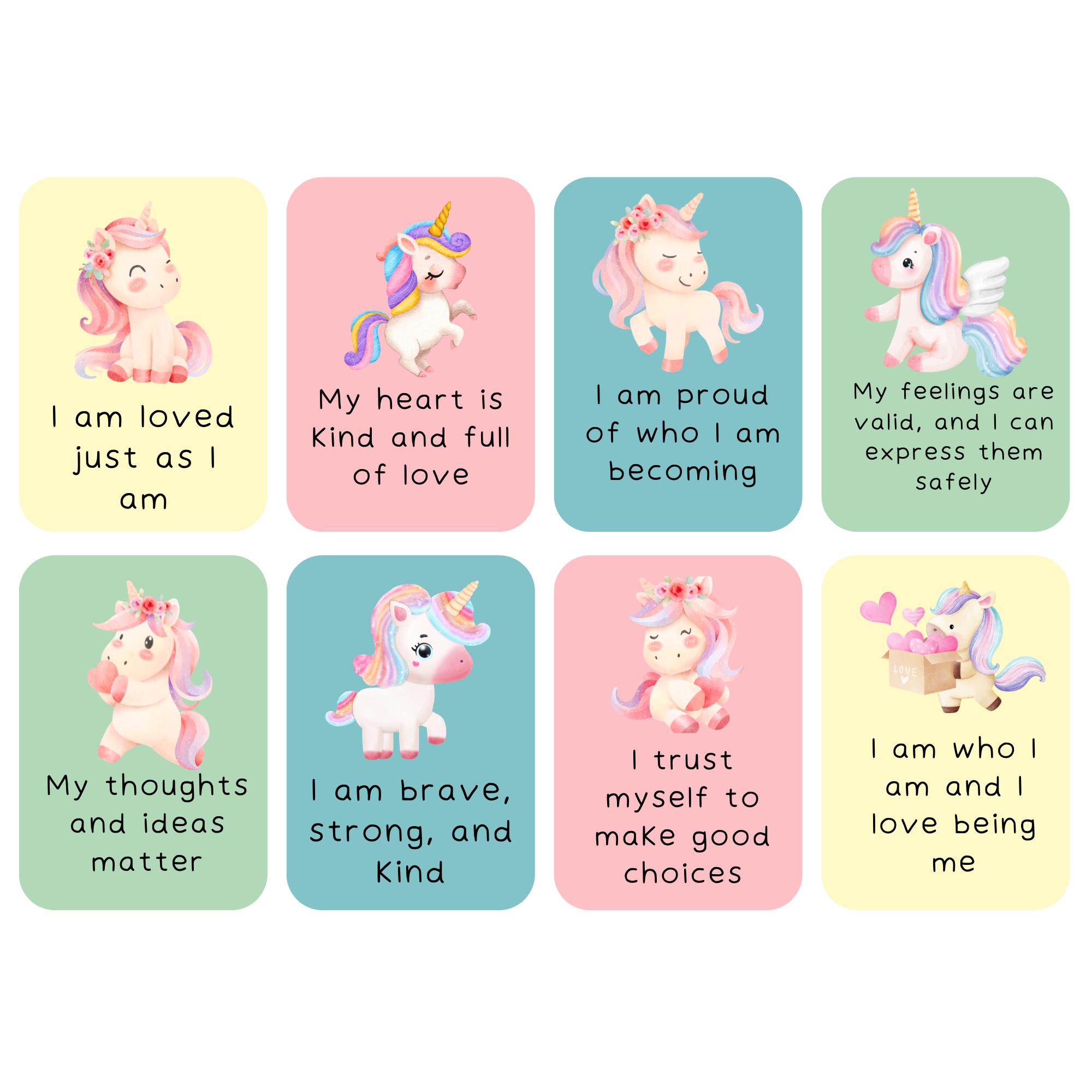 40 Unicorn Affirmation Cards: Kids' Emotional Well-being (digital ...
