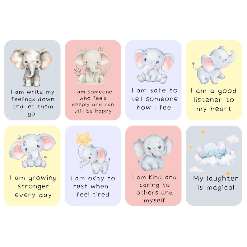 Elephant Sadness Affirmation Cards: Emotional Growth for Children - Etsy