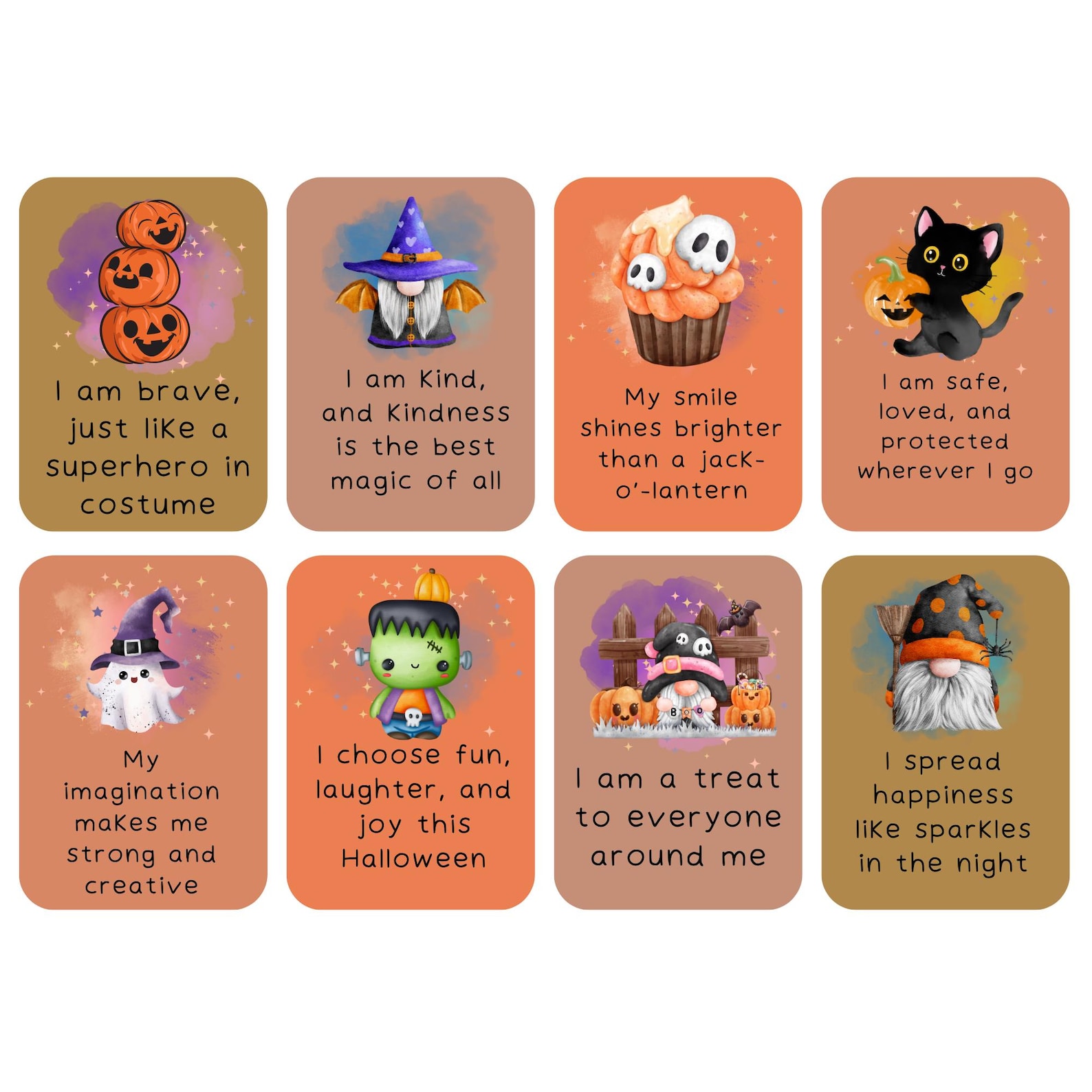 Printable Halloween Affirmation Cards for Kids: Uplifting Seasonal Joy ...