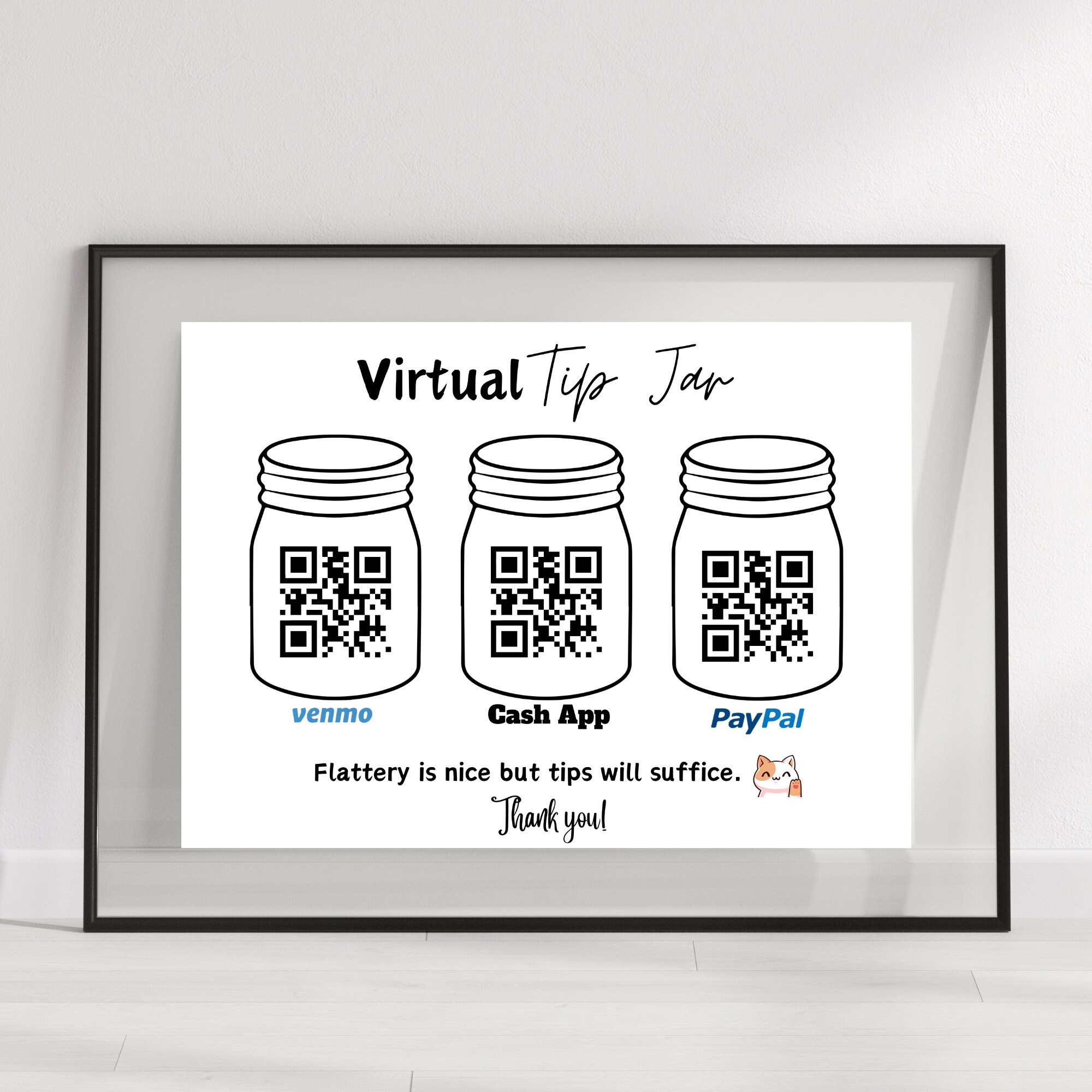 Virtual Tip Jar Sign, Tip Your Bartender, Venmo Tip Sign, Cashapp, QR ...