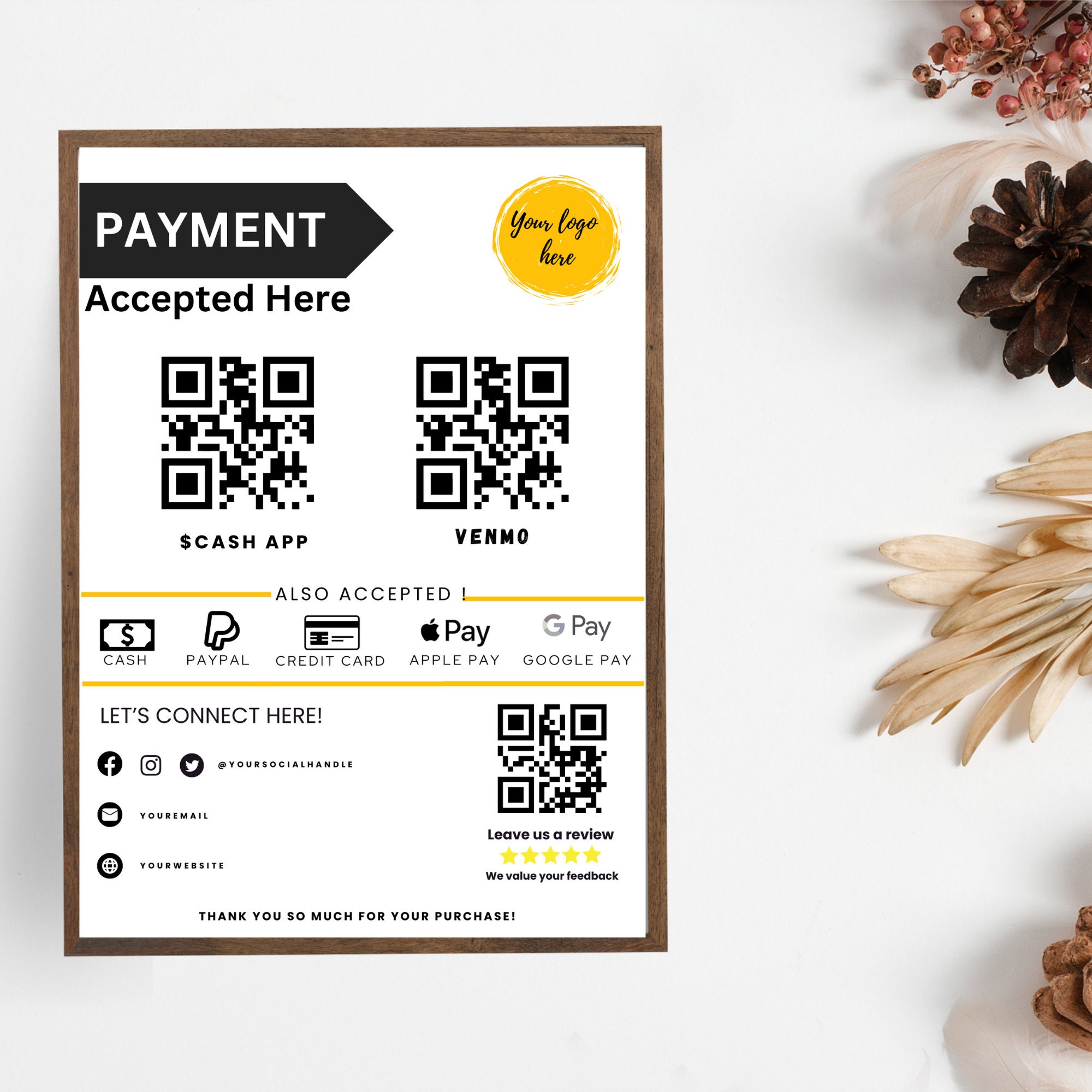 Editable Scan to Pay Sign Template, QR Code Sign, Small Business ...