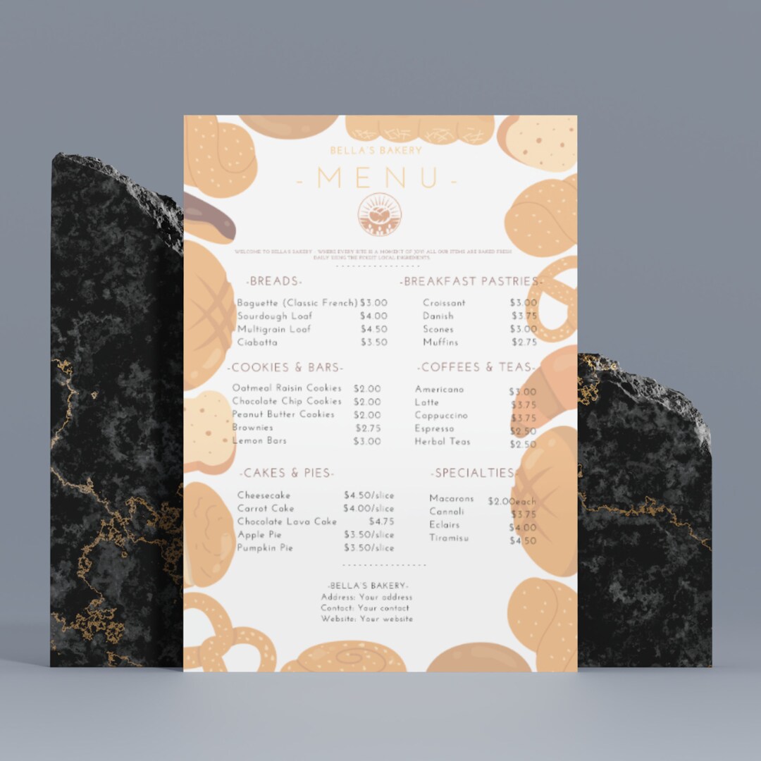 Editable Bakery Menu Template, Bakery Price List, Bakery Business ...
