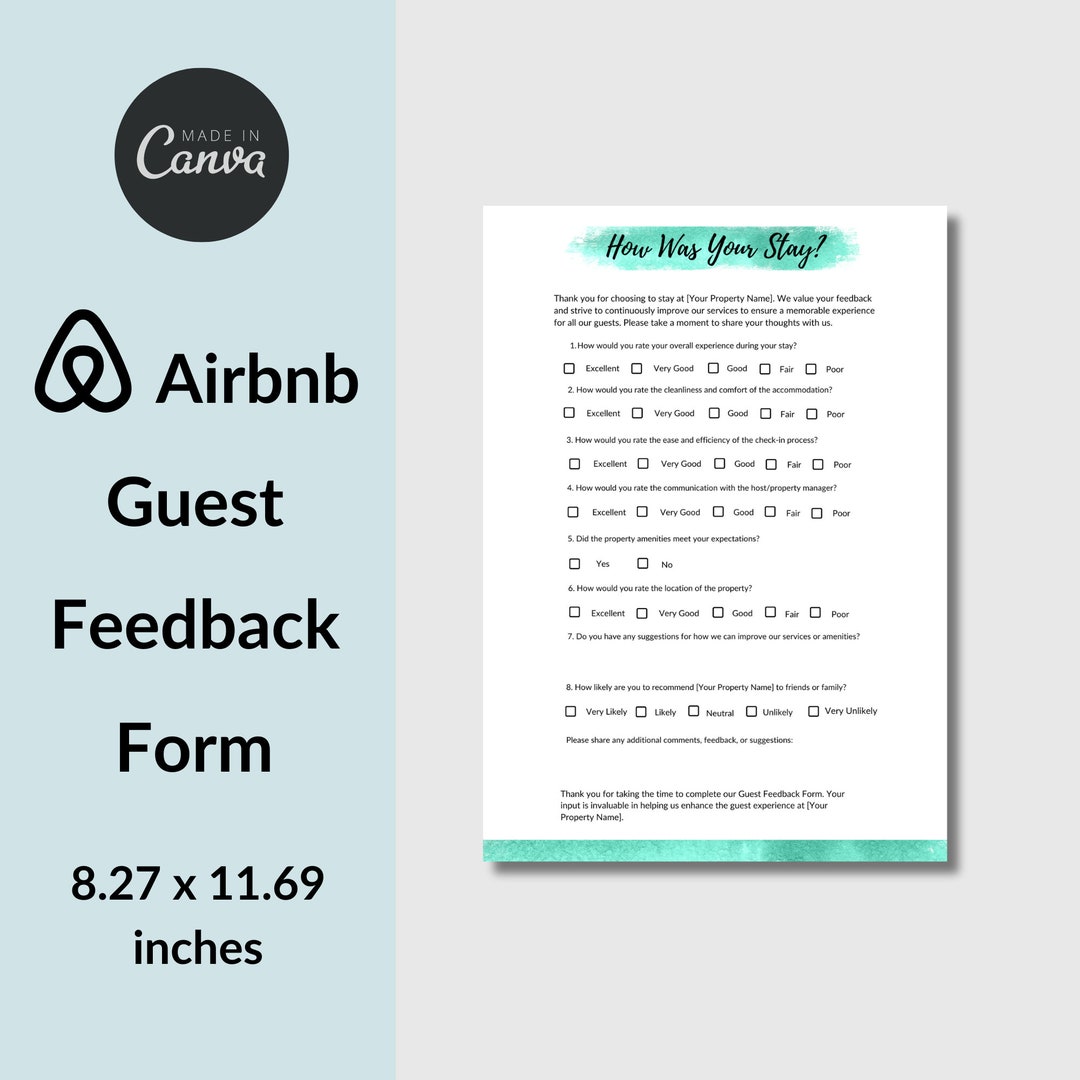 Guest Feedback Form for Airbnb and VRBO, Guest Experience Review ...