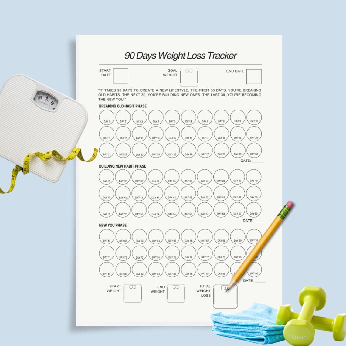 90 Day Weight Loss Tracker Printable, Fitness Tracker, Minimalist ...