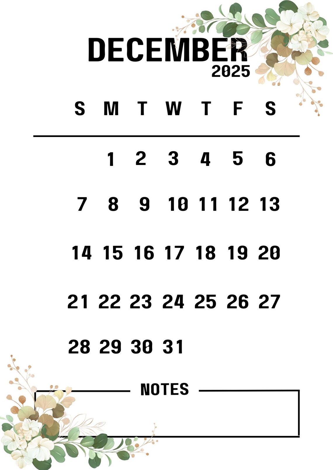 Large Number Calendar Template | INSTANT DOWNLOAD - Etsy