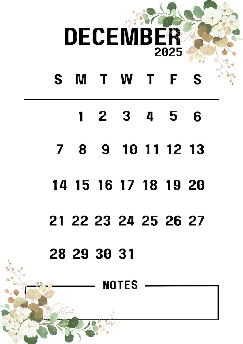 Large Number Calendar Template | INSTANT DOWNLOAD - Etsy
