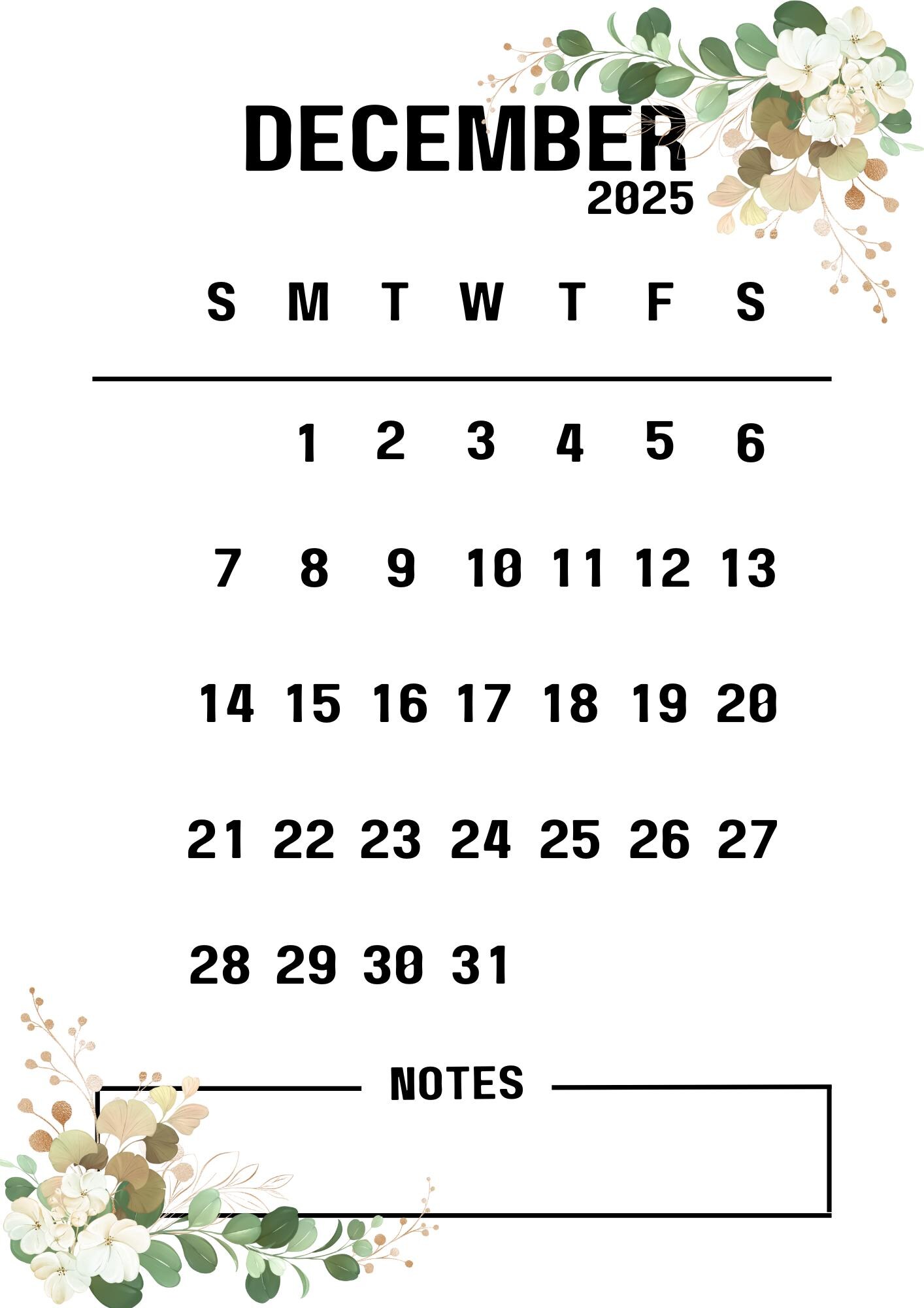 Large Number Calendar Template | INSTANT DOWNLOAD - Etsy