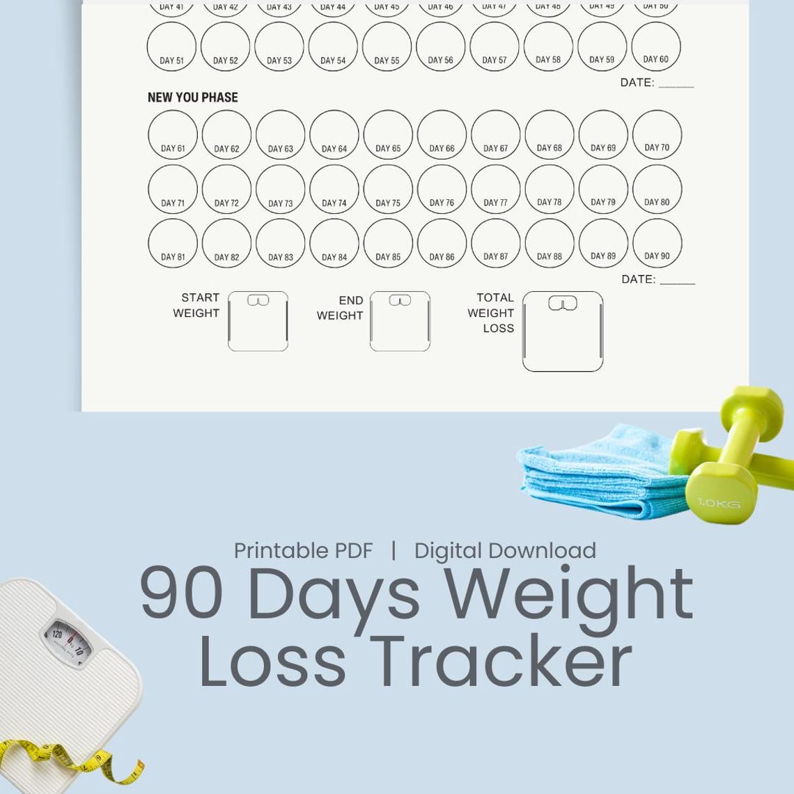 90 Day Weight Loss Tracker Printable, Fitness Tracker, Minimalist ...